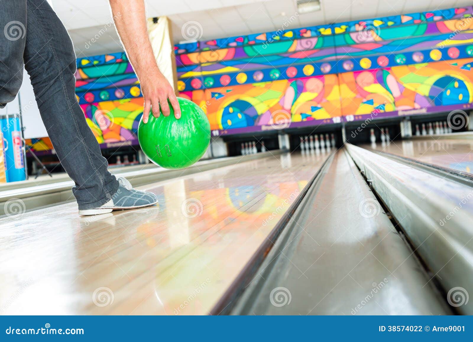 Young Man Bowling Having Fun Stock Photo - Image of recreational ...