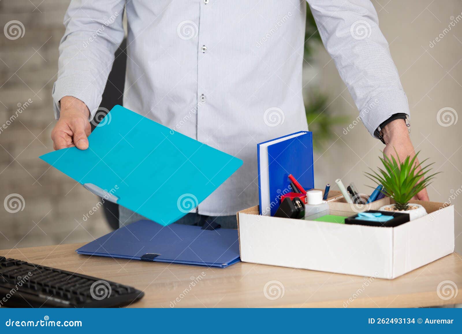 Young Man with Box Stuff in Office Closeup Stock Photo - Image of open ...