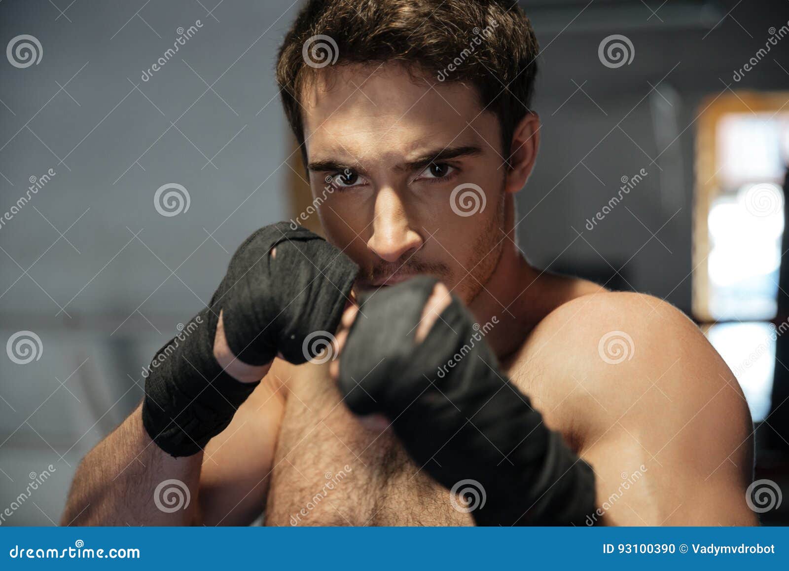 Young Man Boxer Looking Camera with Hands Stock Photo - Image of cross ...