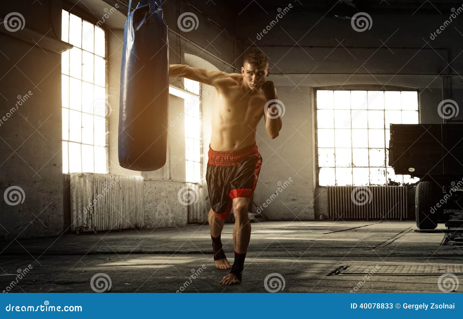 Young Man Boxing Workout in an Old Building Stock Image - Image of ...