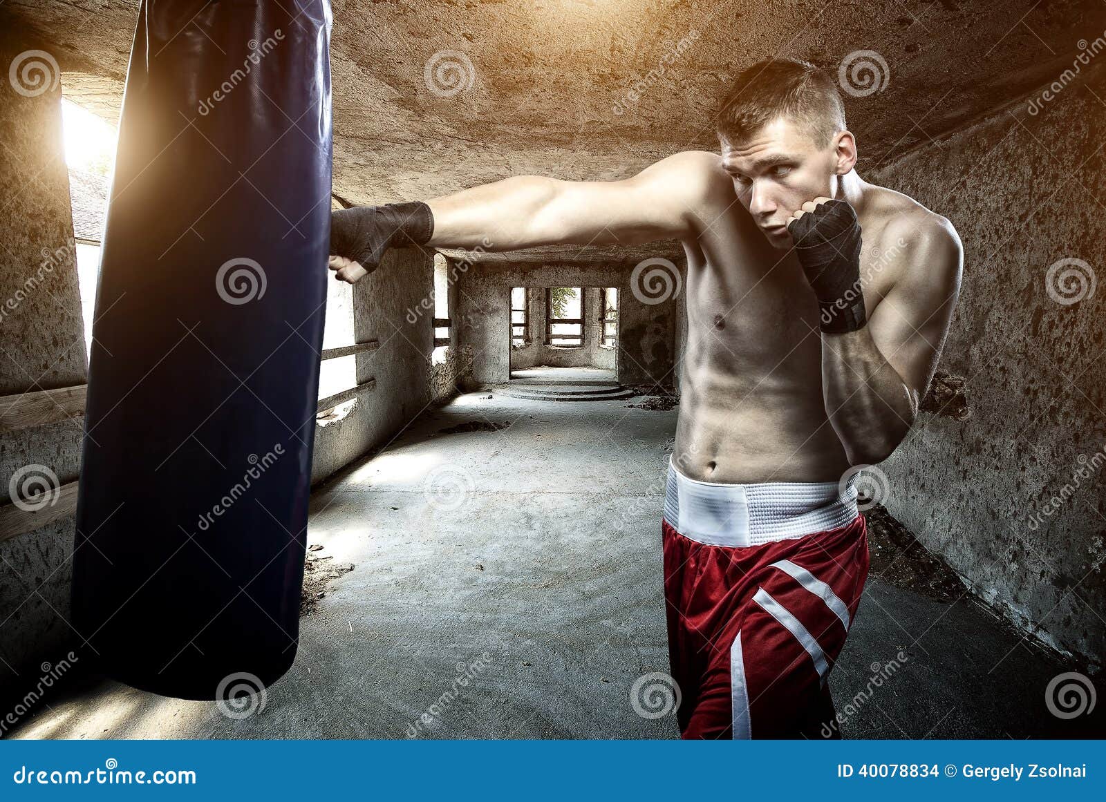 Young Man Boxing Workout in an Old Building Stock Photo - Image of ...