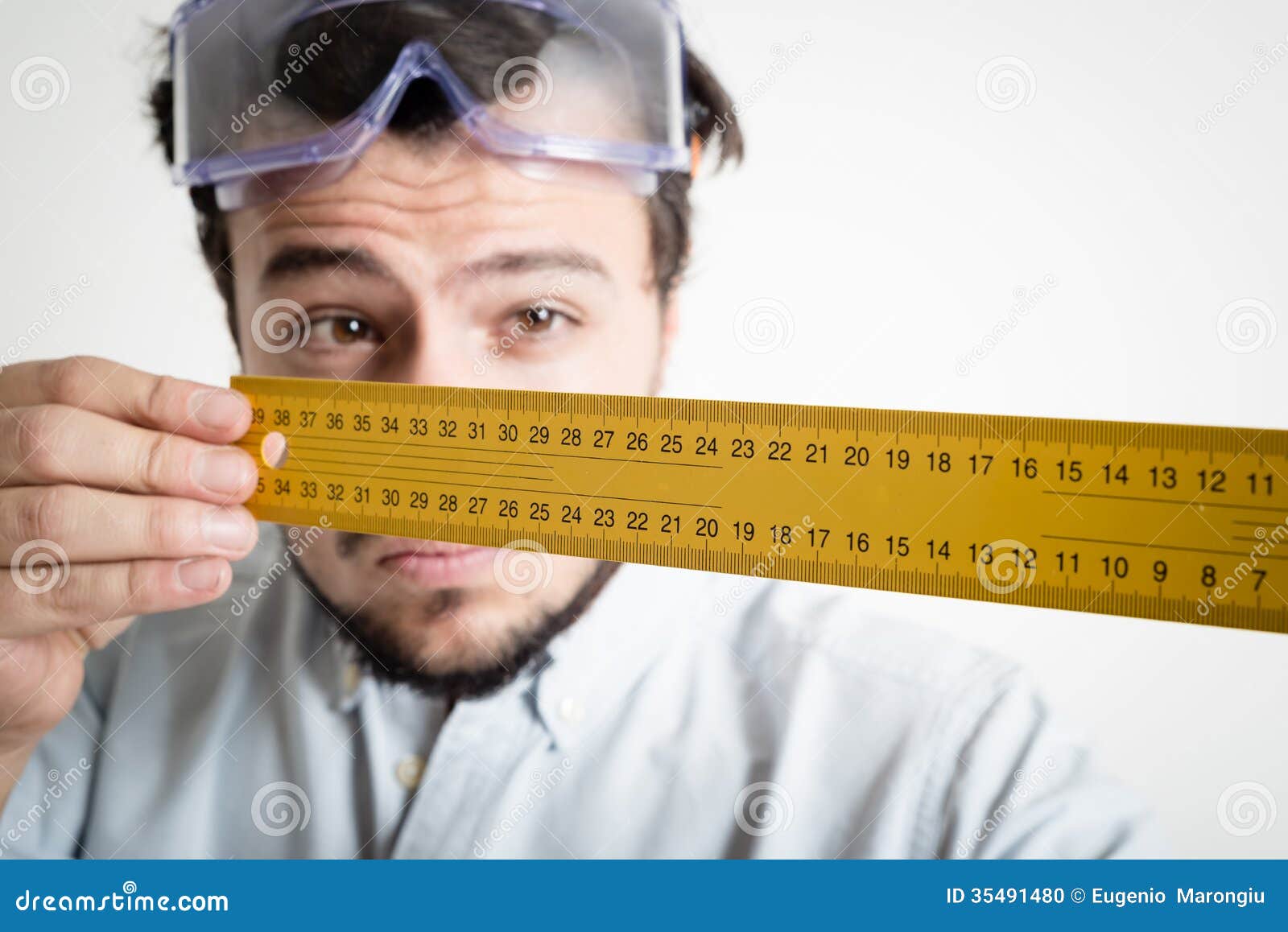 Young Man Bricolage Working Measuring with Meter Stock Photo - Image of ...
