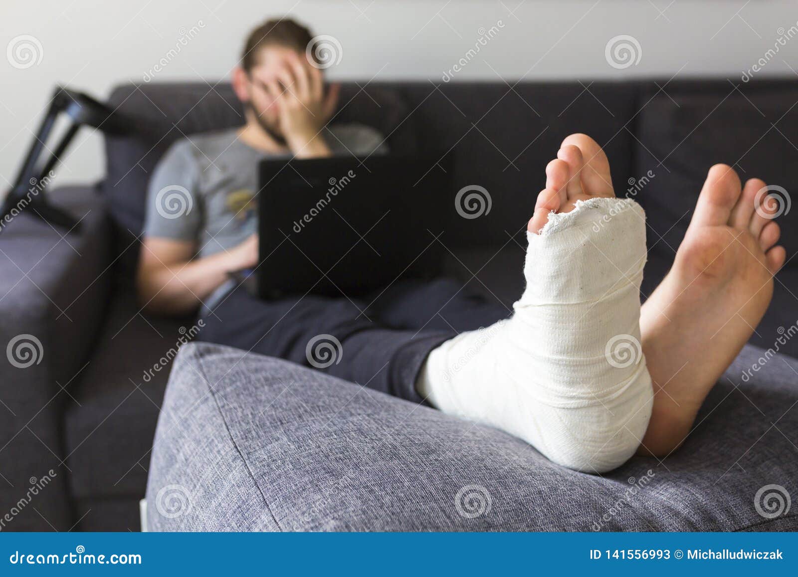 Scared Man with a Broken Leg at Home Stock Image - Image of broken ...
