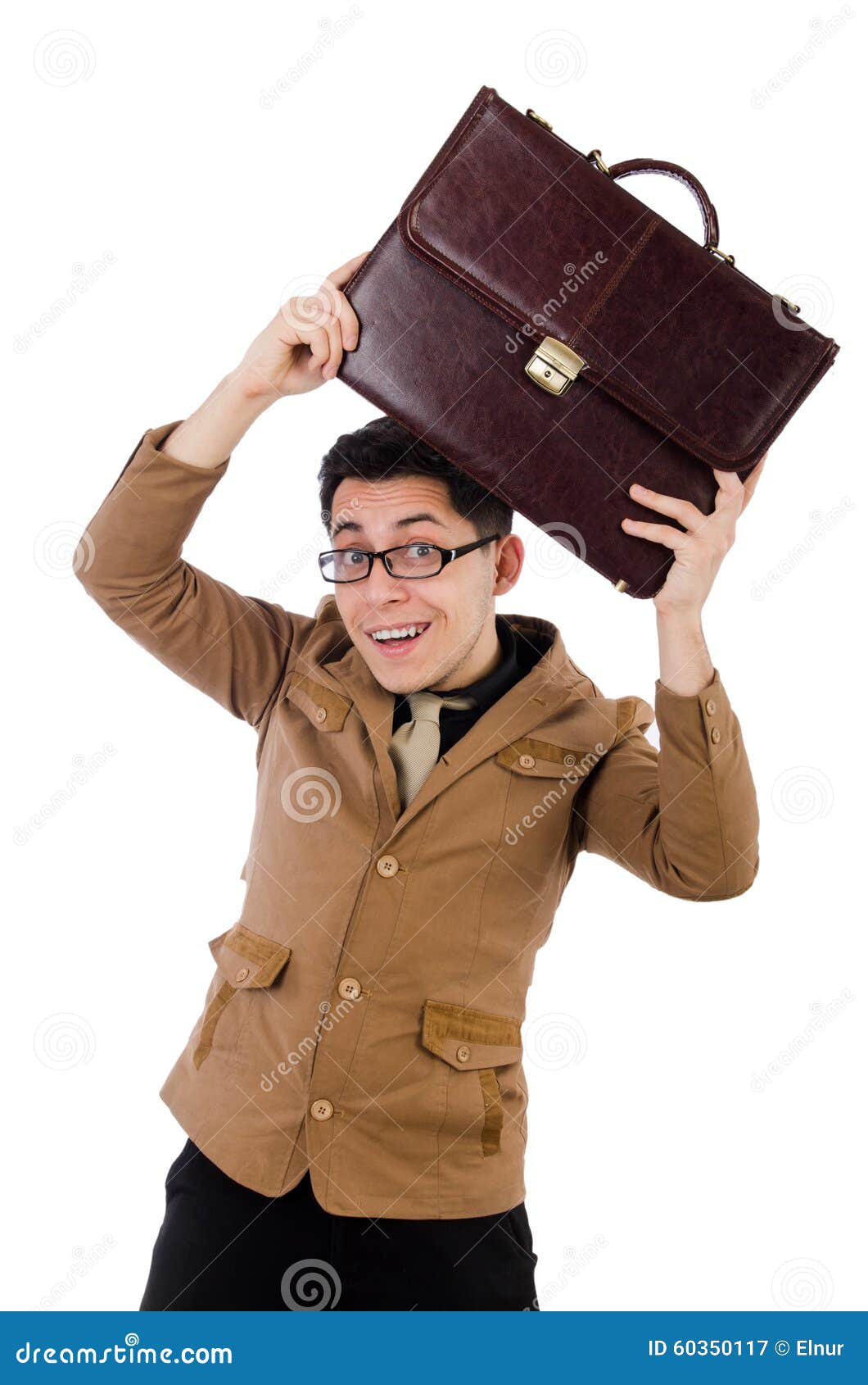 Young Man with Brown Briefcase Isolated on White Stock Image - Image of ...