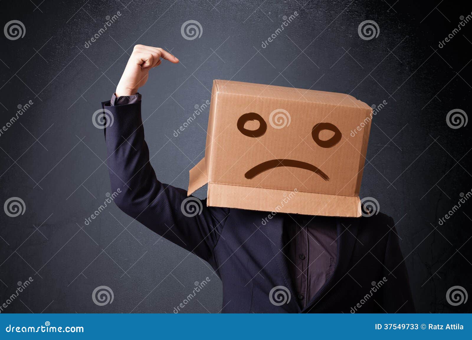 Young Man with a Brown Cardboard Box on His Head with Sad Face Stock ...