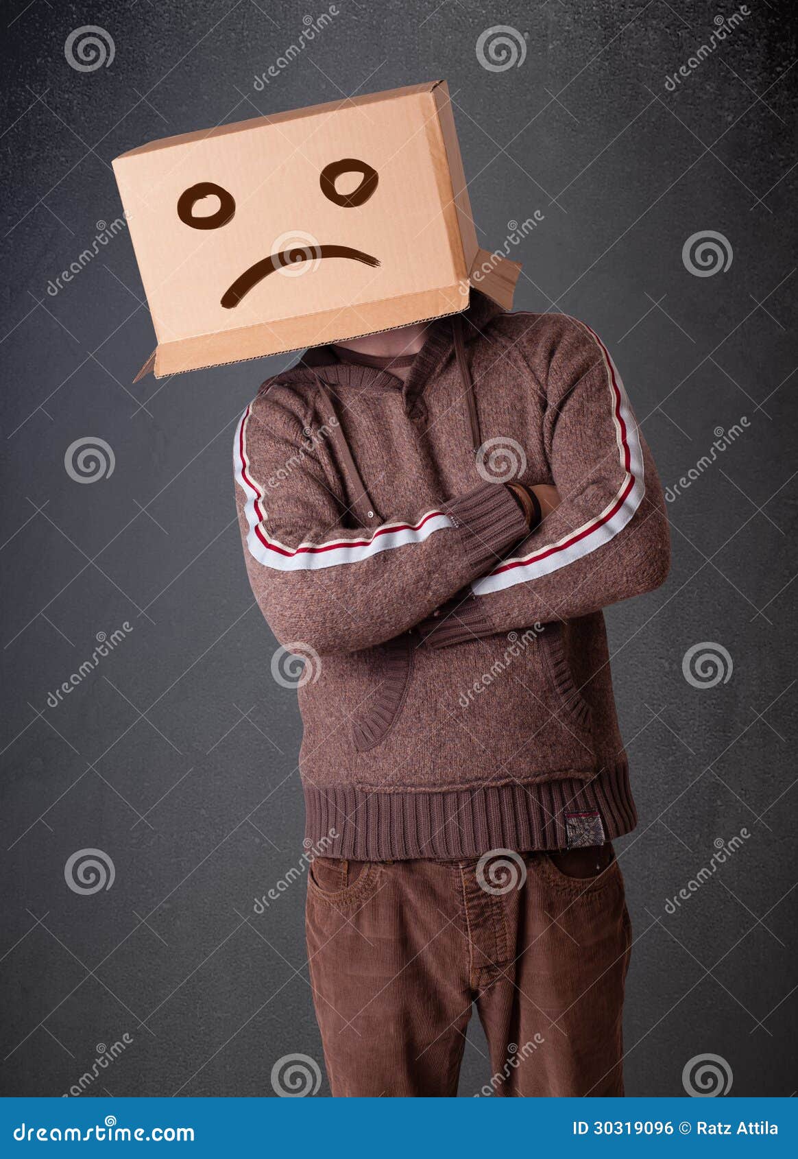 Young Man with a Brown Cardboard Box on His Head with Sad Face Stock ...
