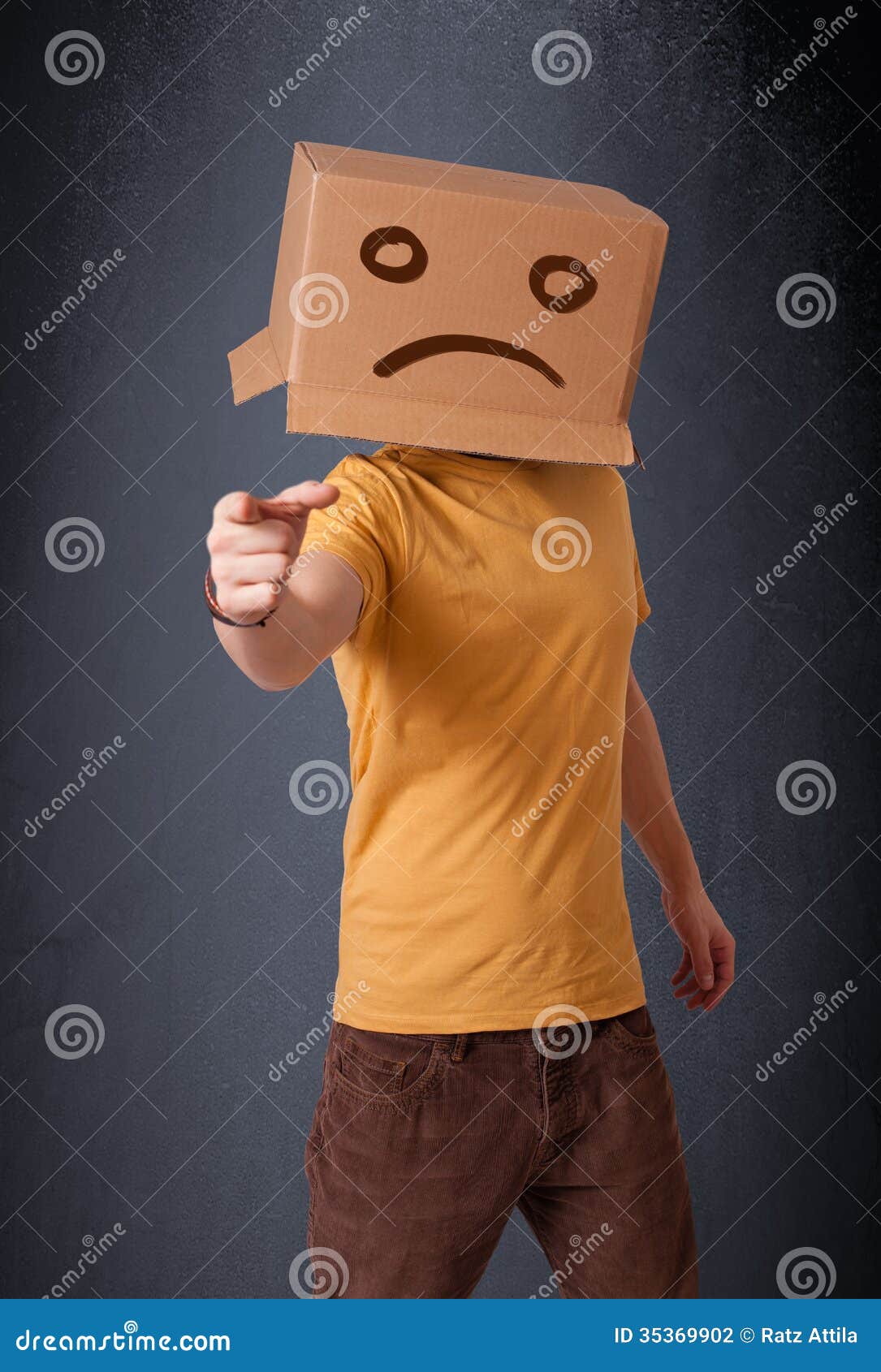 Young Man with a Brown Cardboard Box on His Head with Sad Face Stock ...