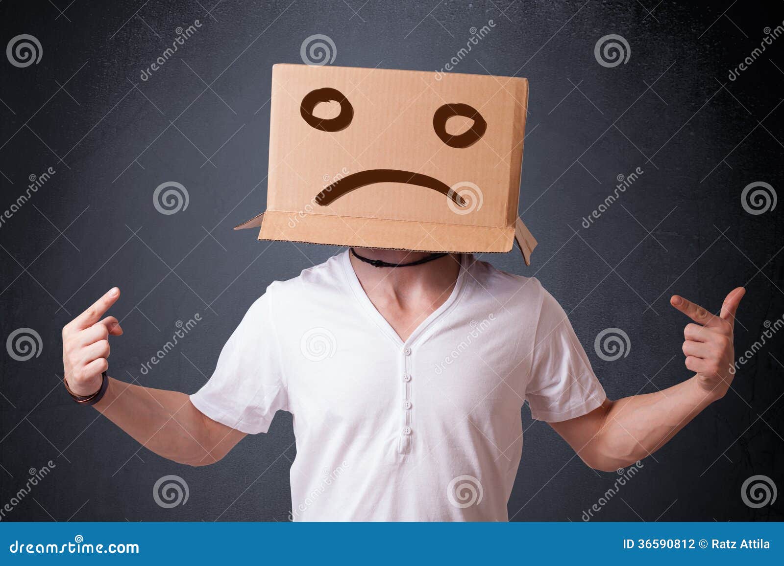 Young Man with a Brown Cardboard Box on His Head with Sad Face Stock ...
