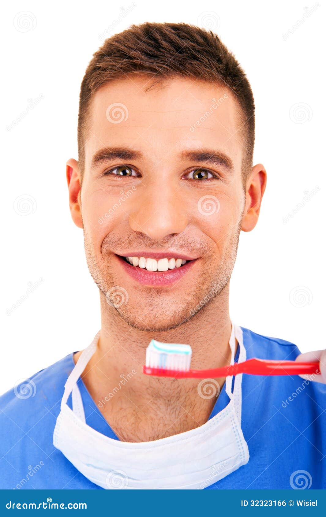 A Young Man Brushing His Teeth Isolated on White Background Stock Photo ...