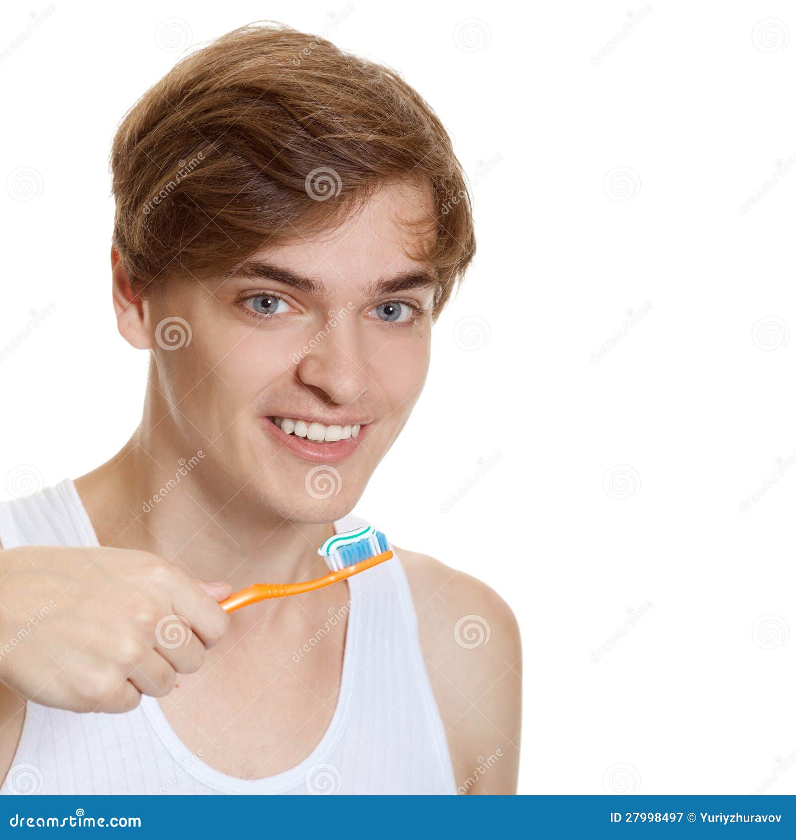 Young Man Brushing Teeth Close Up Shoot Stock Image - Image of person ...