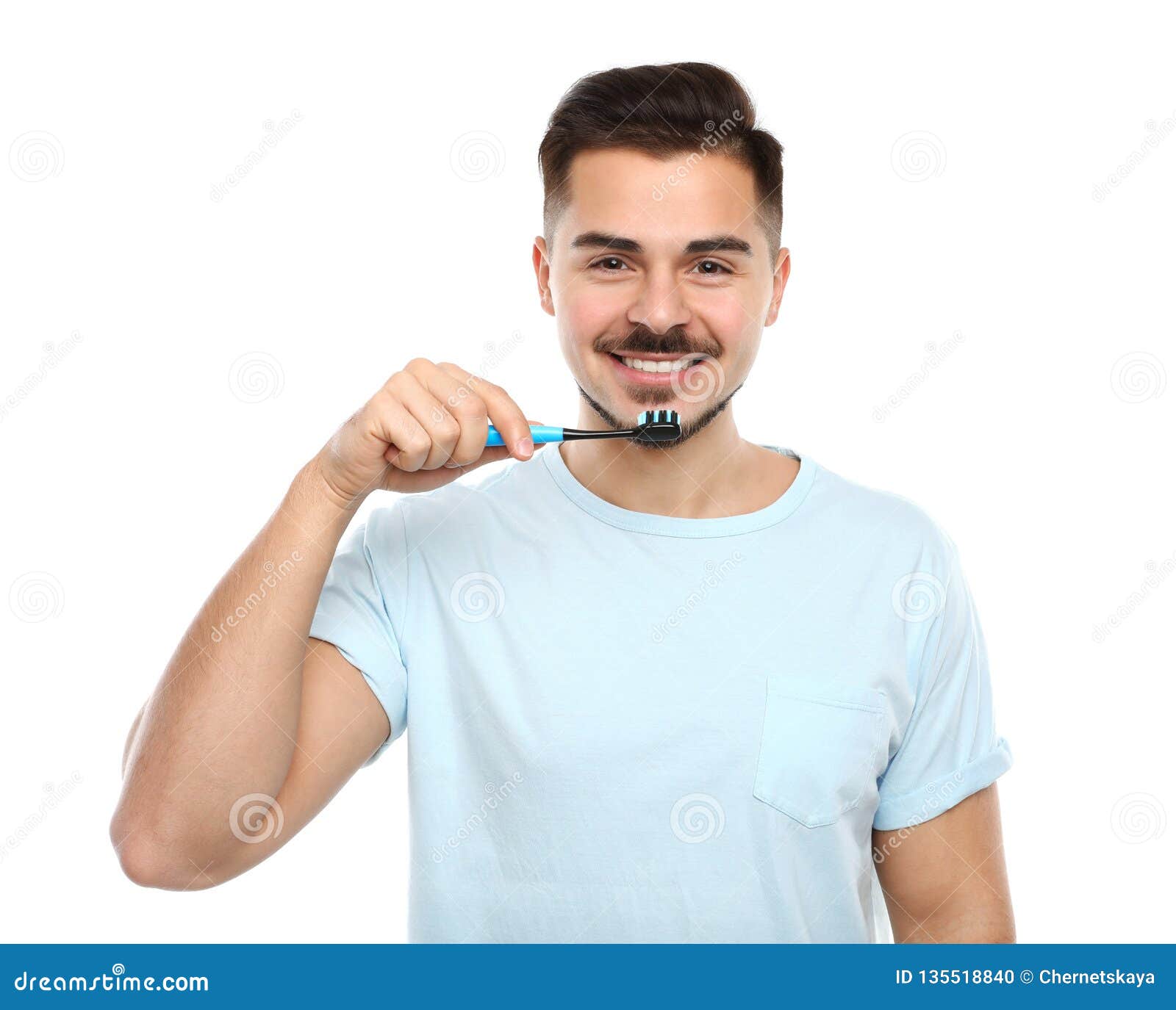 Young Man Brushing Teeth on White Stock Photo - Image of adult, beauty ...