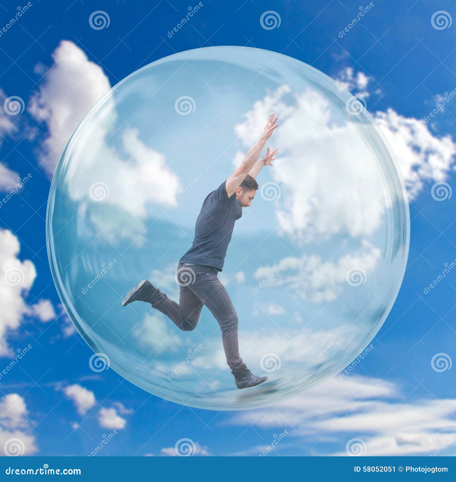 Young man in a bubble stock image. Image of business - 58052051