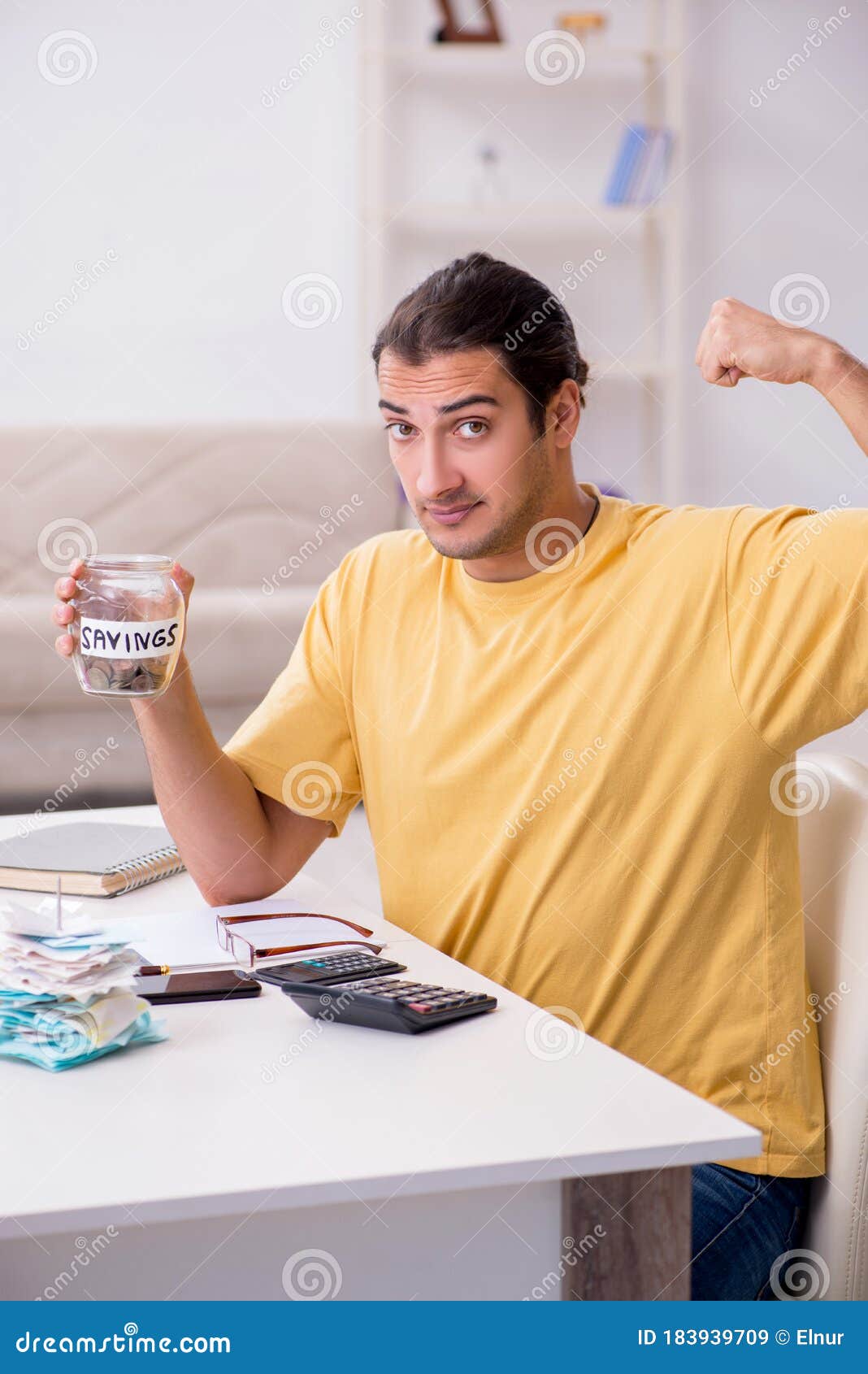 Young Man in Budget Planning Concept Stock Image - Image of home ...