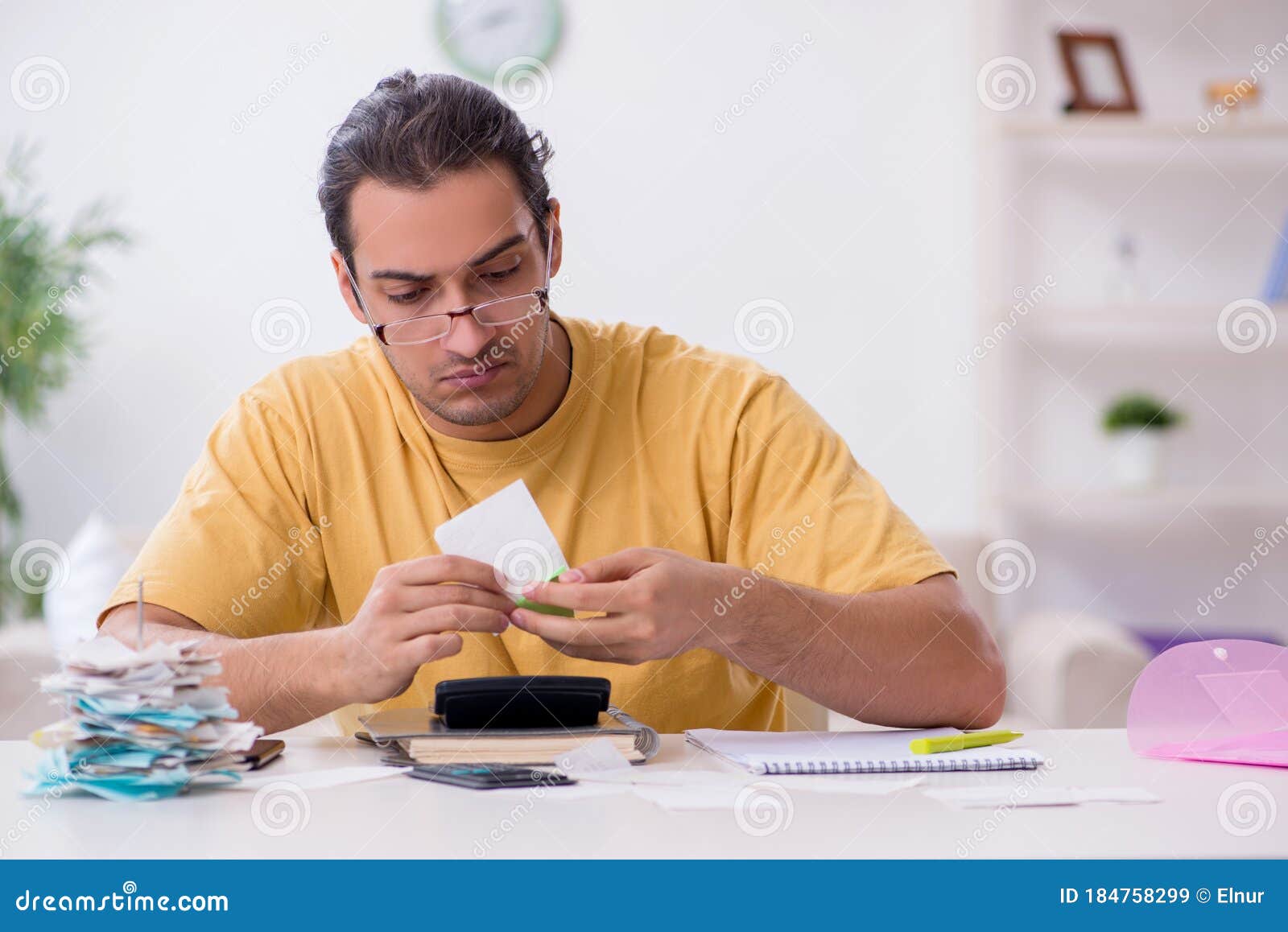 Young Man in Budget Planning Concept Stock Image - Image of expenses ...