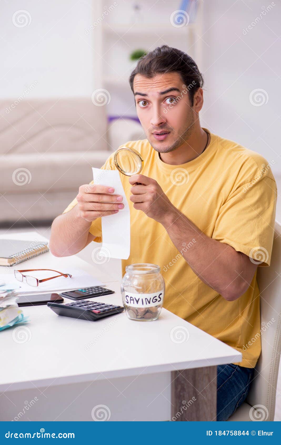 Young Man in Budget Planning Concept Stock Photo - Image of husband ...
