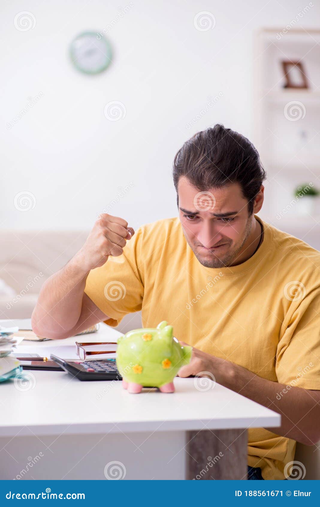 Young Man in Budget Planning Concept Stock Image - Image of money ...