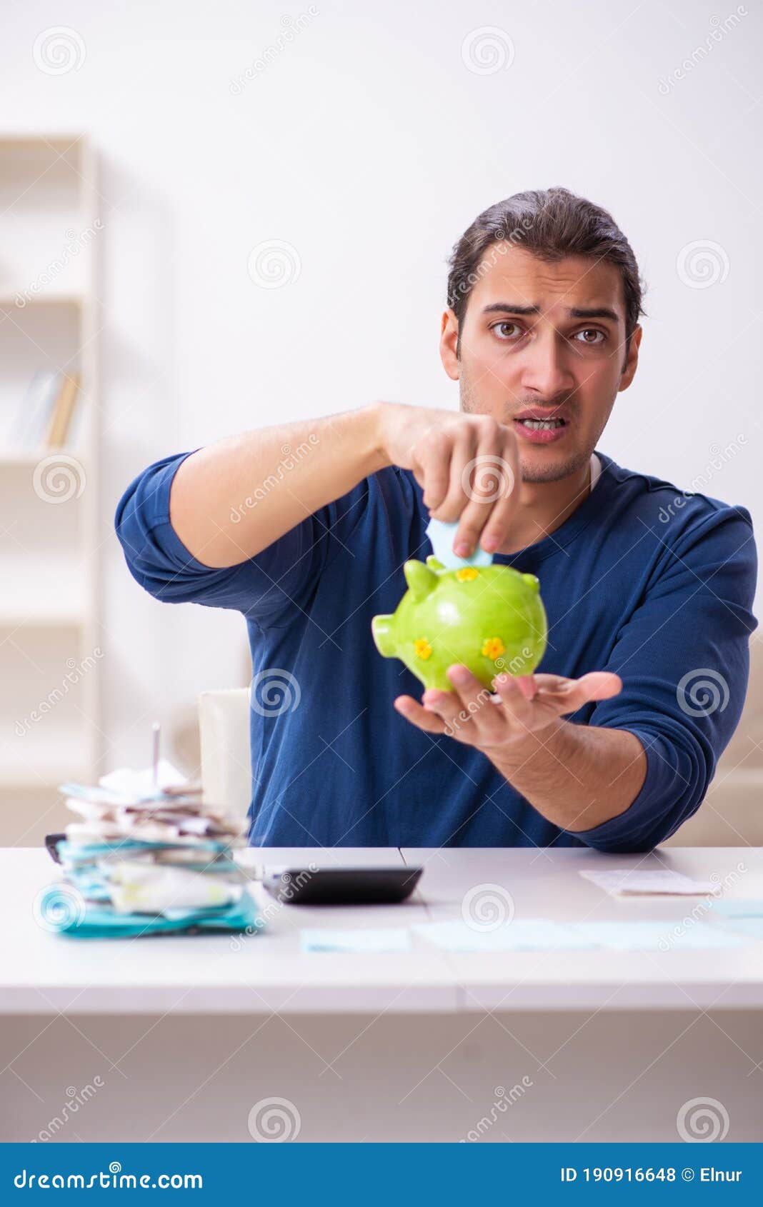 Young Man in Budget Planning Concept Stock Photo - Image of counting ...