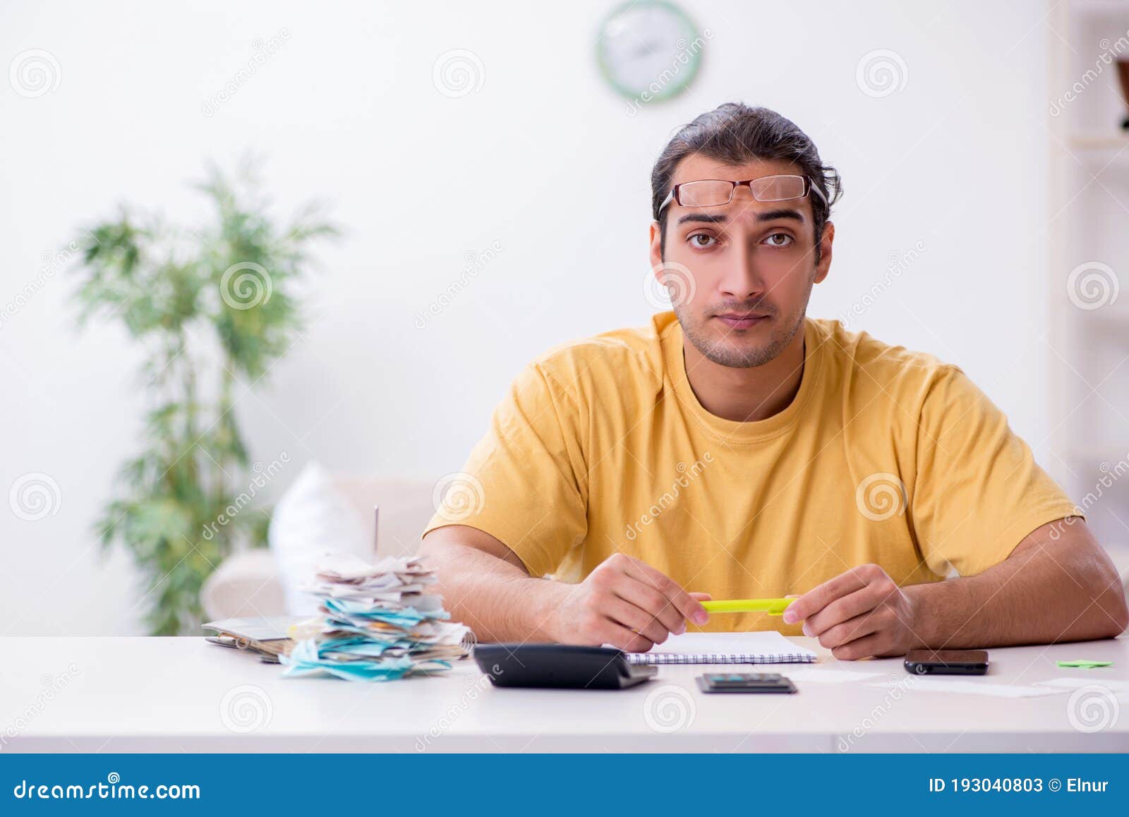 Young Man in Budget Planning Concept Stock Image - Image of calculator ...