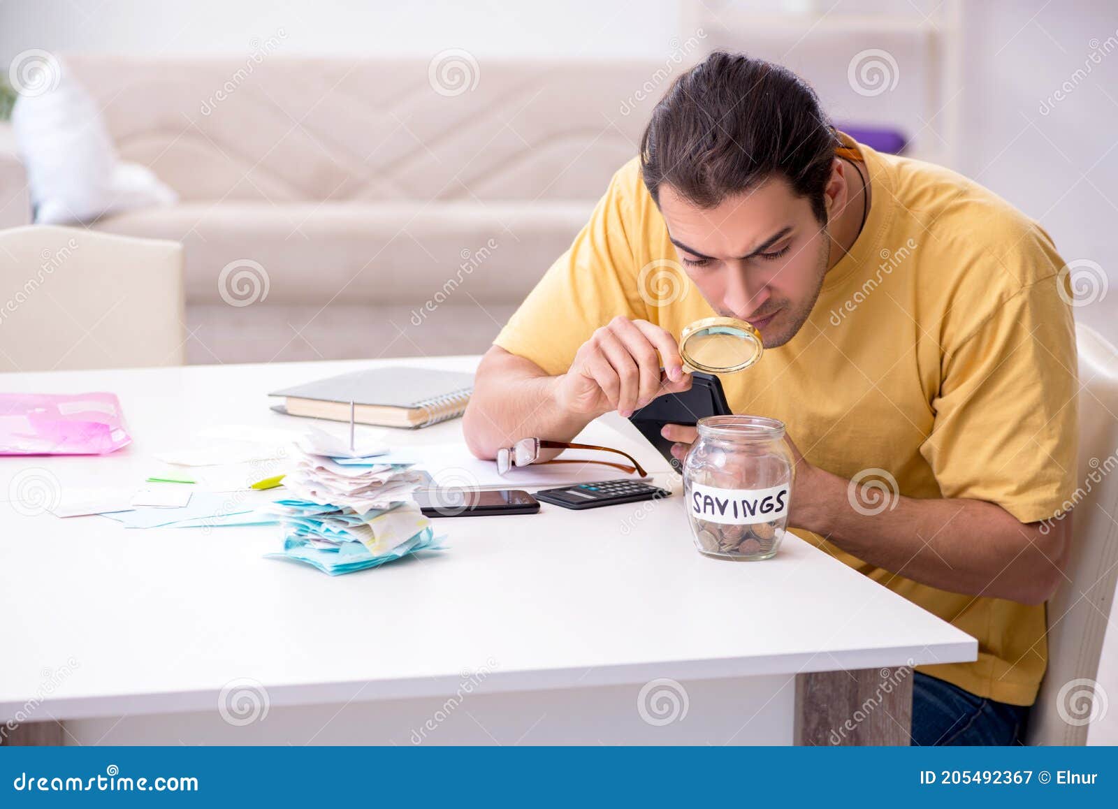 Young Man in Budget Planning Concept Stock Image - Image of coins ...