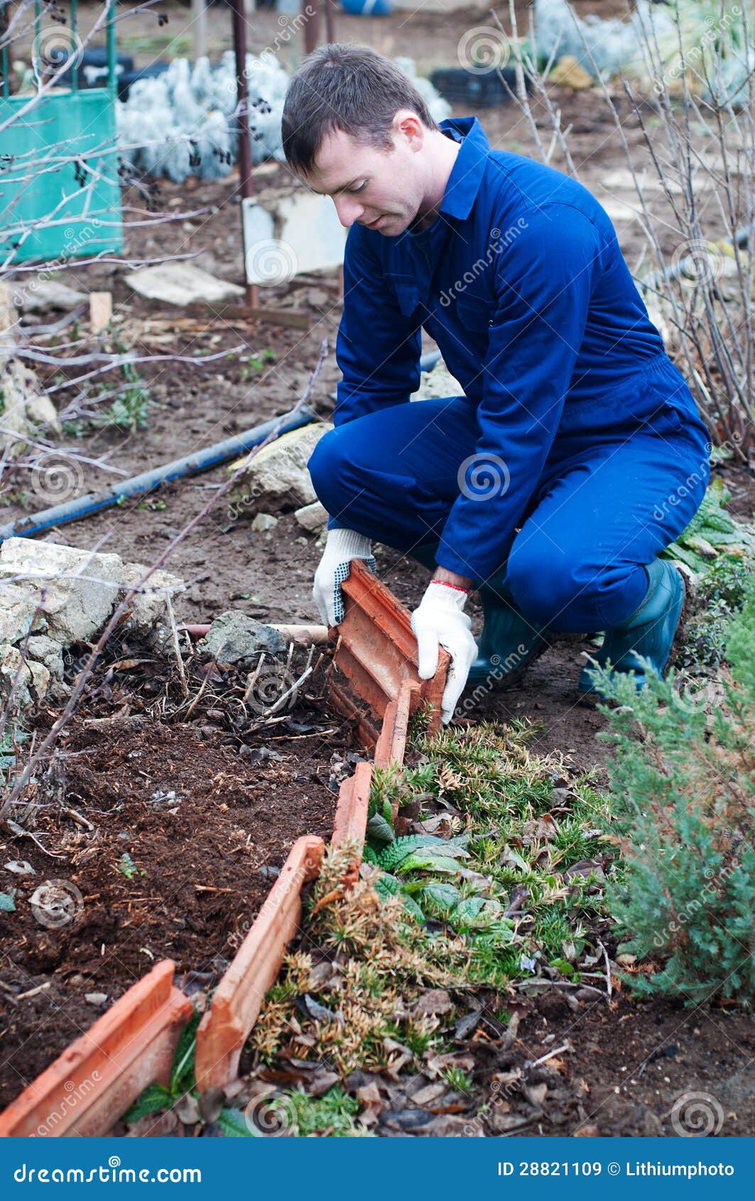 Young Man Building a Decor Fence Stock Image - Image of improvement ...