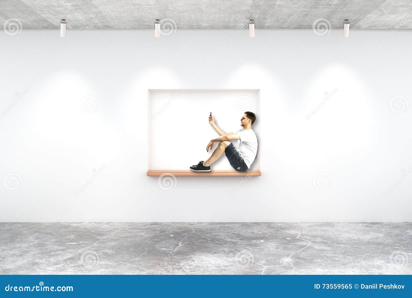 Young Man On Built-in-wall Seating Royalty-Free Stock Photo ...