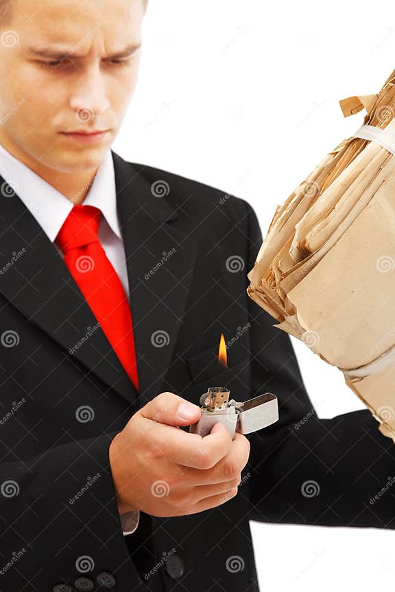 Young Man Burning File Folder Stock Photo - Image of isolated, work ...