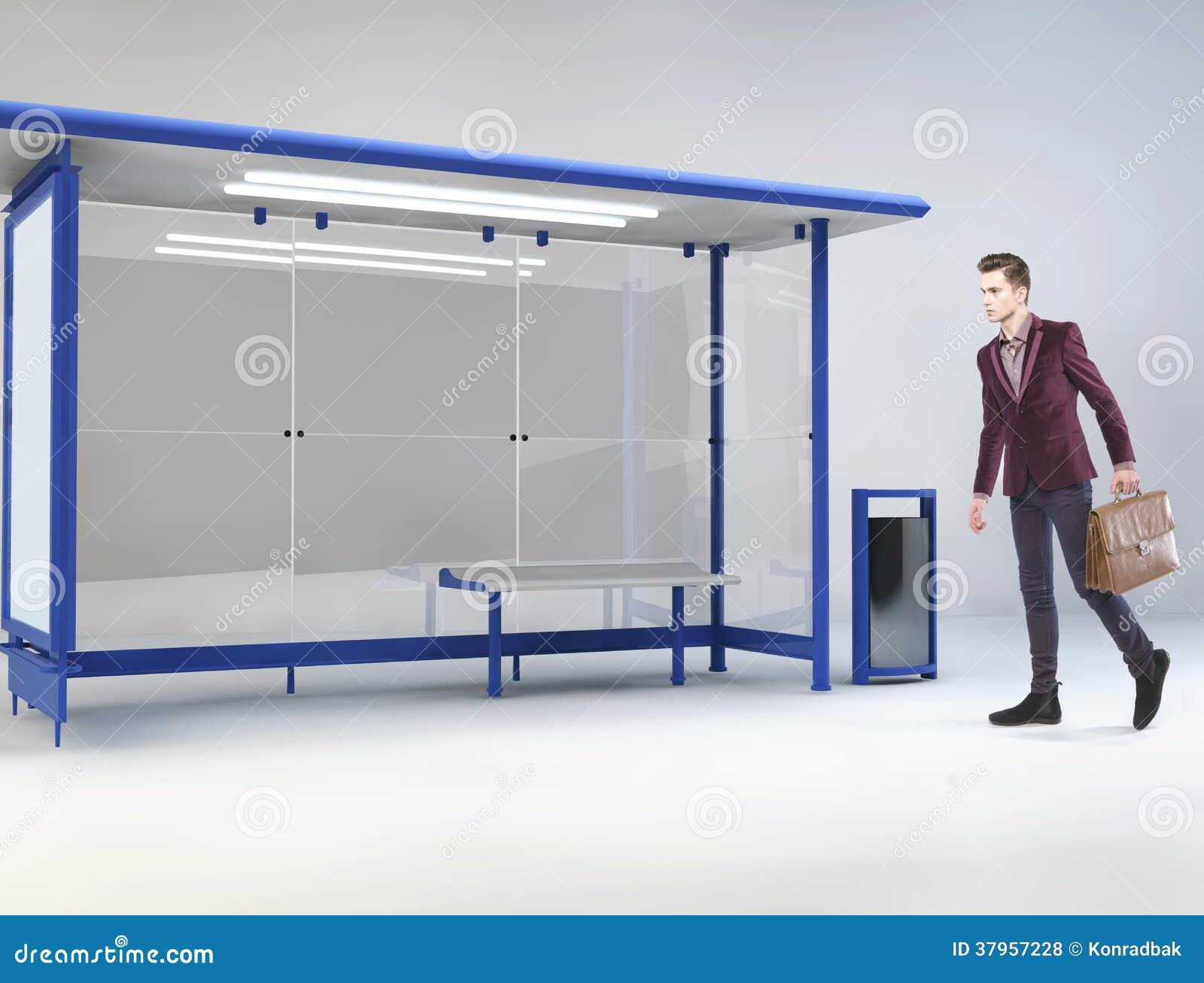 Young man at a bus stop stock illustration. Illustration of suitcase ...