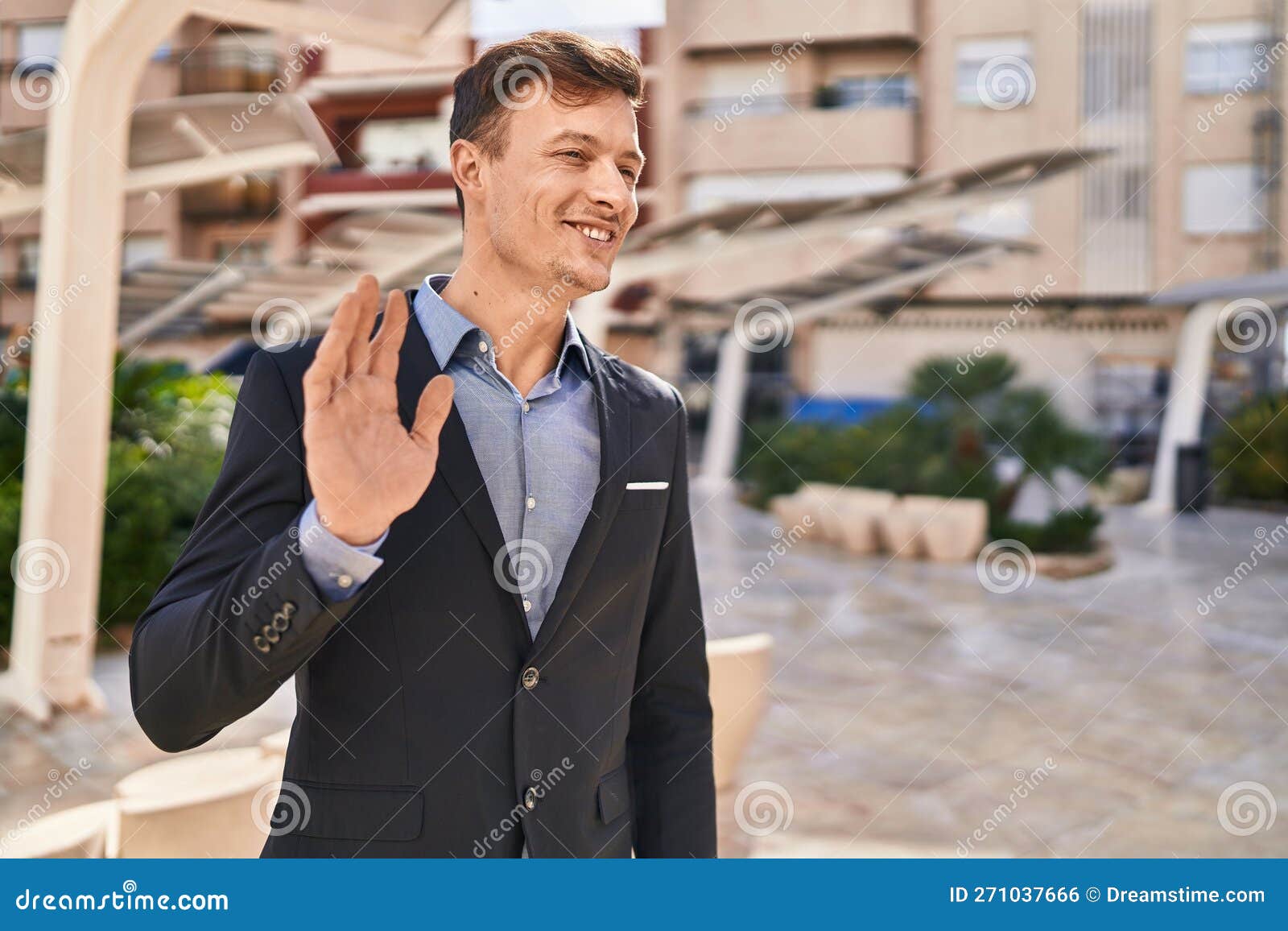 Young Man Business Worker Smiling Confident Saying Hello at Park Stock ...
