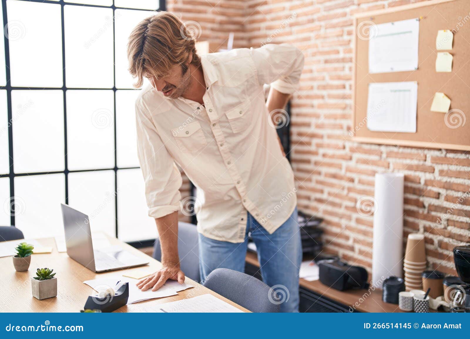 Young Man Business Worker Suffering for Back Ache at Office Stock Image ...
