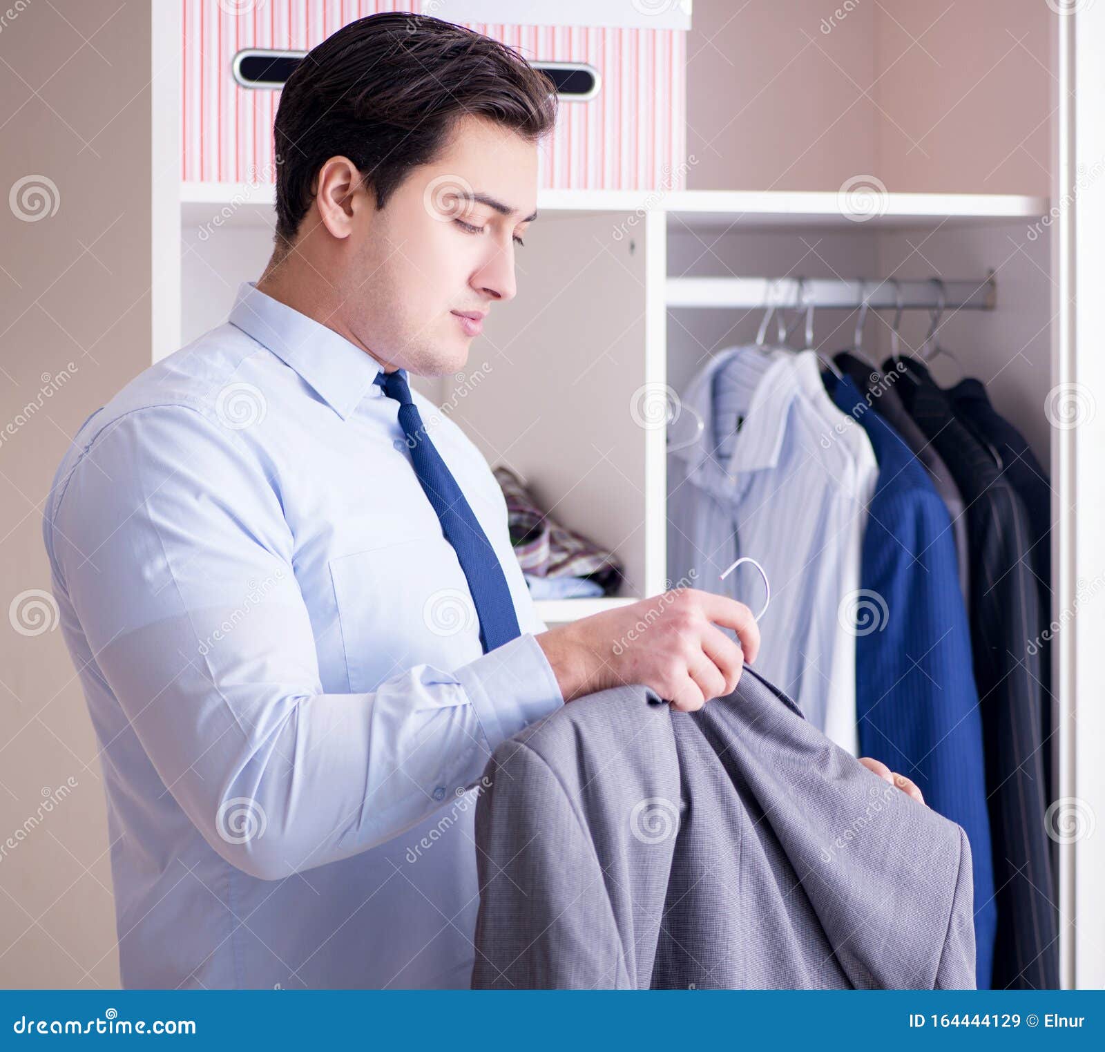 Young Man Businessman Getting Dressed for Work Stock Image - Image of ...