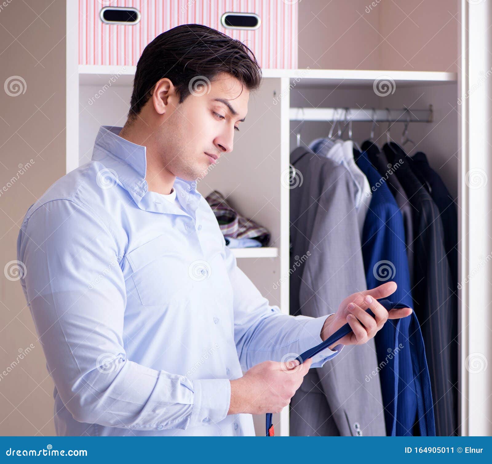 Young Man Businessman Getting Dressed for Work Stock Image - Image of ...