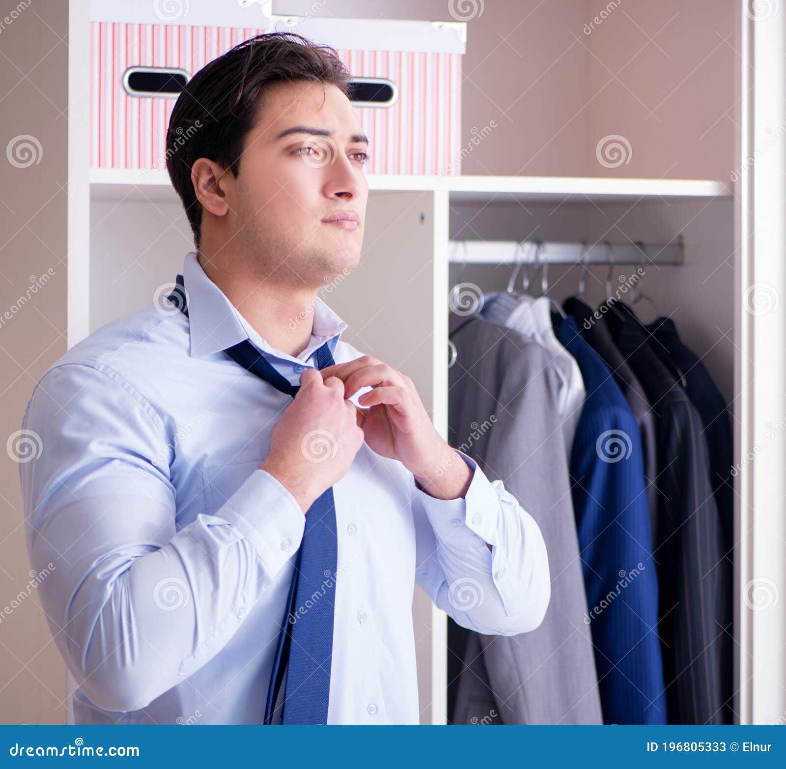 Young Man Businessman Getting Dressed for Work Stock Image - Image of ...