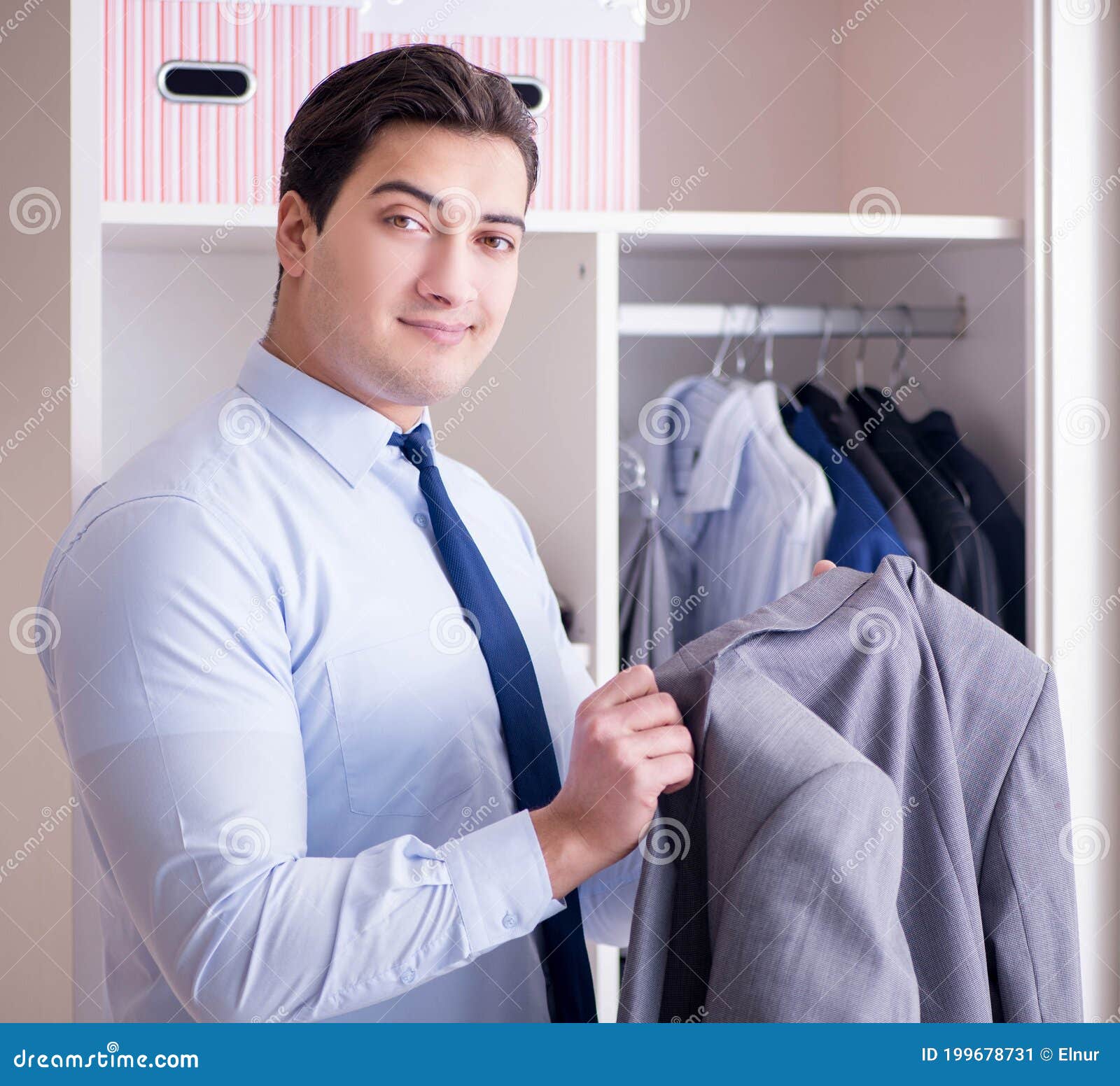 Young Man Businessman Getting Dressed for Work Stock Image - Image of ...