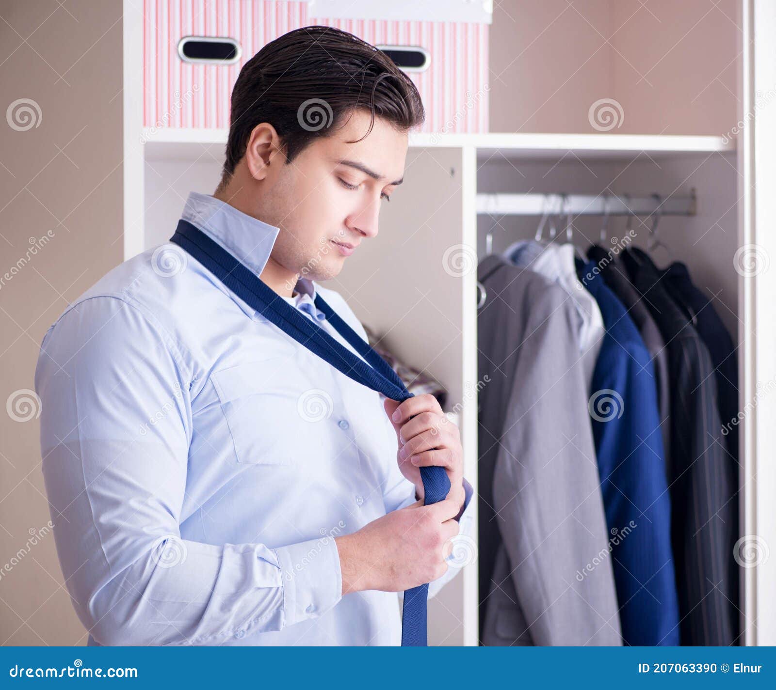 Young Man Businessman Getting Dressed for Work Stock Photo - Image of ...