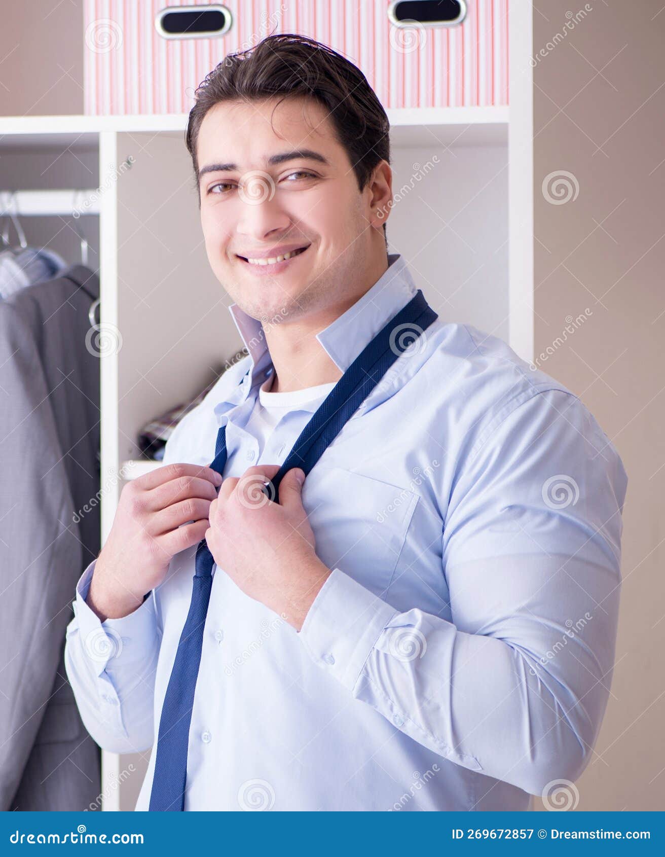 Young Man Businessman Getting Dressed for Work Stock Image - Image of ...