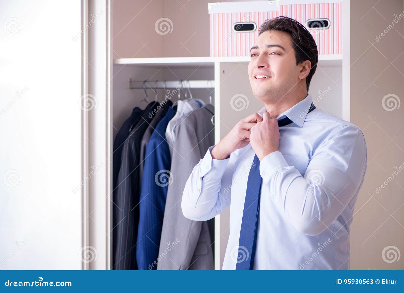The Young Man Businessman Getting Dressed for Work Stock Image - Image ...