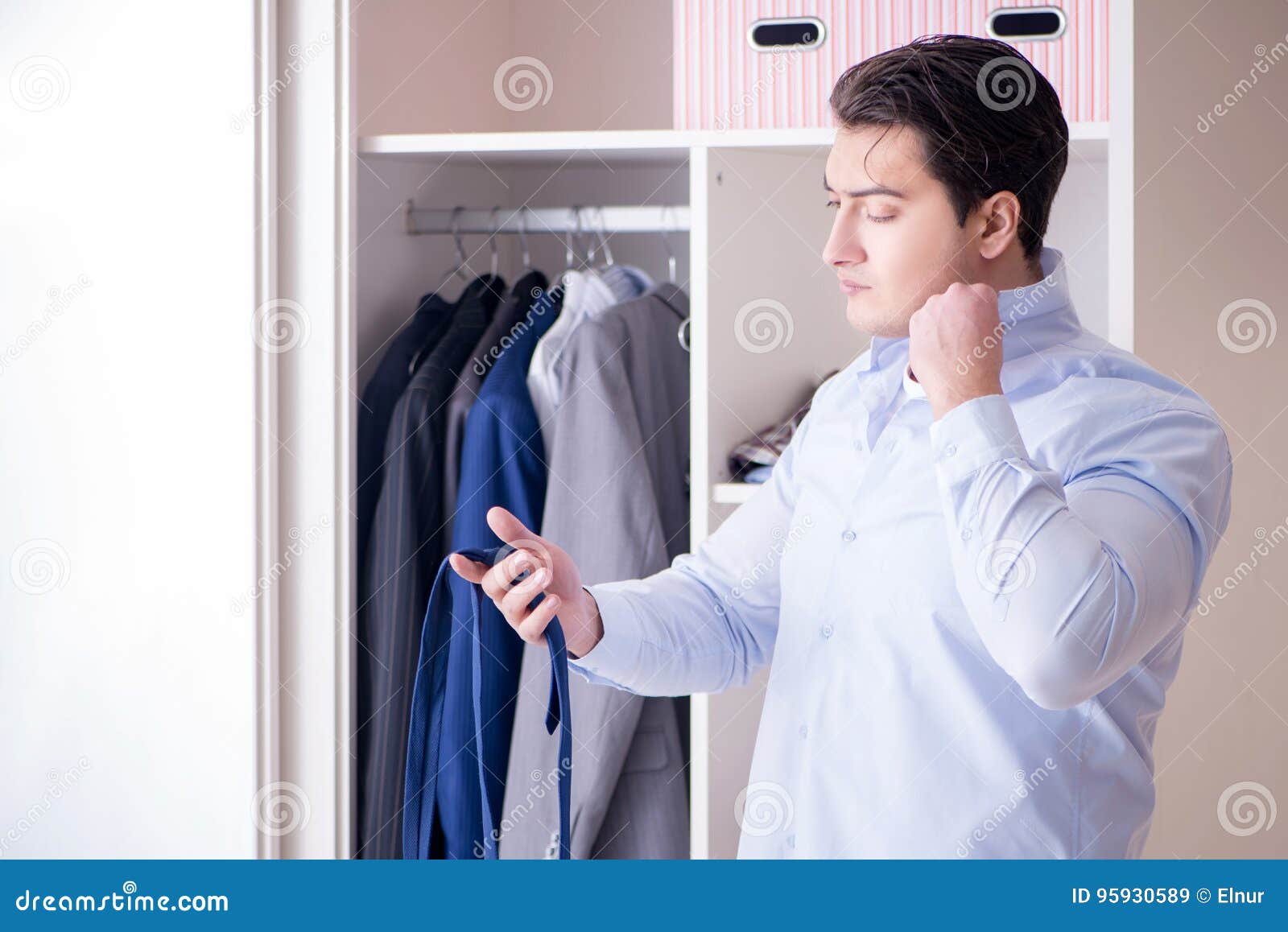 The Young Man Businessman Getting Dressed for Work Stock Image - Image ...