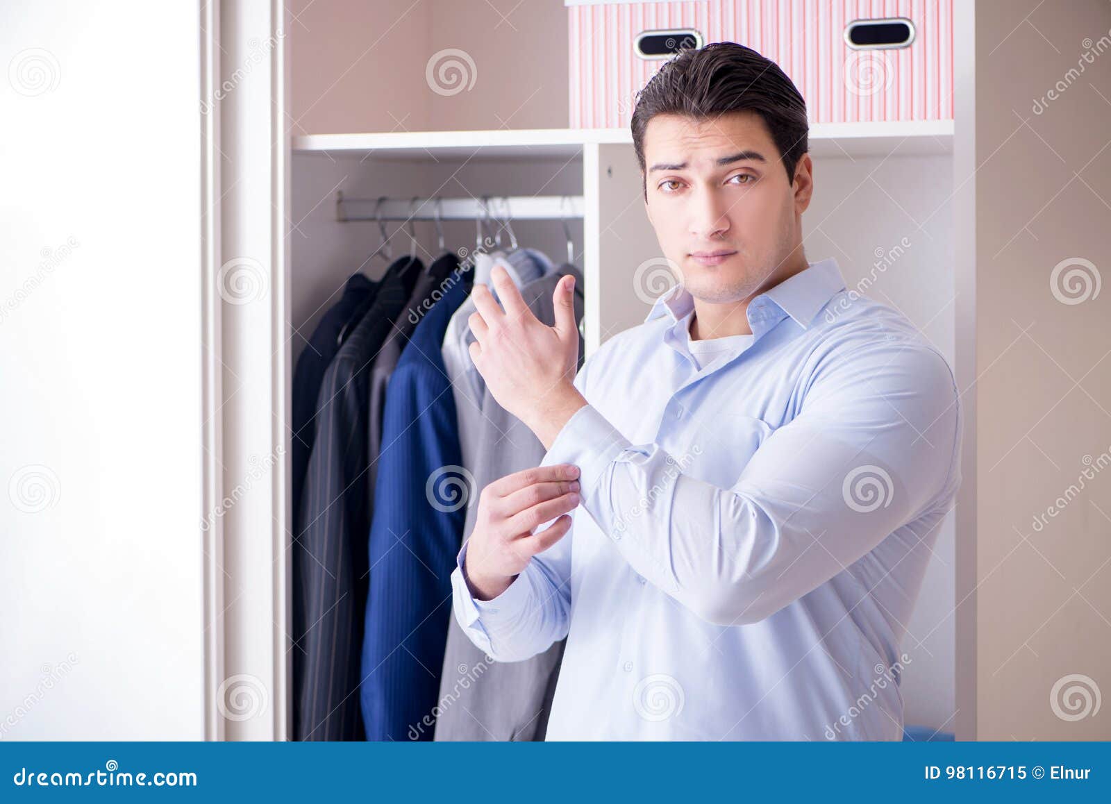 The Young Man Businessman Getting Dressed for Work Stock Image - Image ...