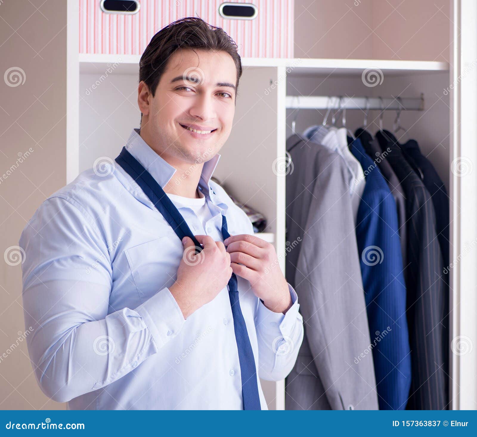 Young Man Businessman Getting Dressed for Work Stock Image - Image of ...