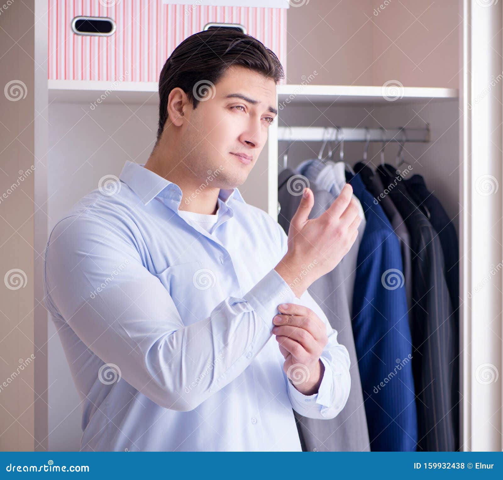 Young Man Businessman Getting Dressed for Work Stock Photo - Image of ...
