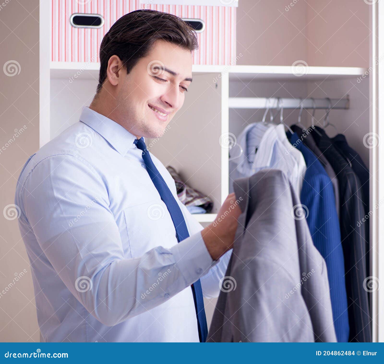Young Man Businessman Getting Dressed for Work Stock Photo - Image of ...
