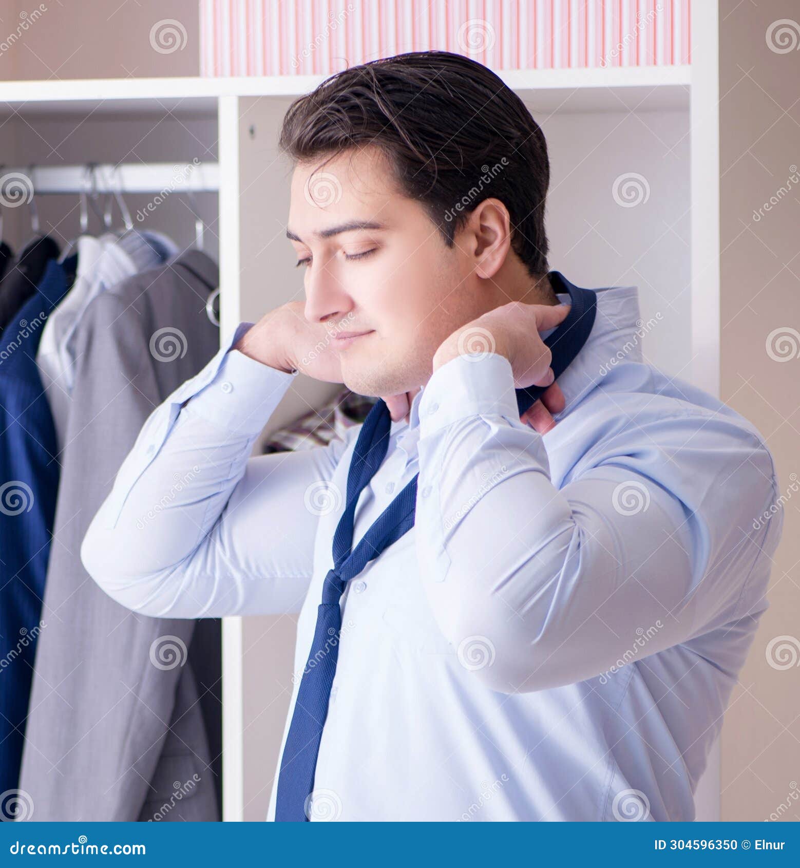 Young Man Businessman Getting Dressed for Work Stock Photo - Image of ...