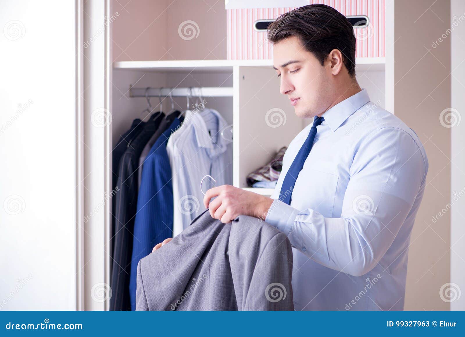 The Young Man Businessman Getting Dressed for Work Stock Image - Image ...