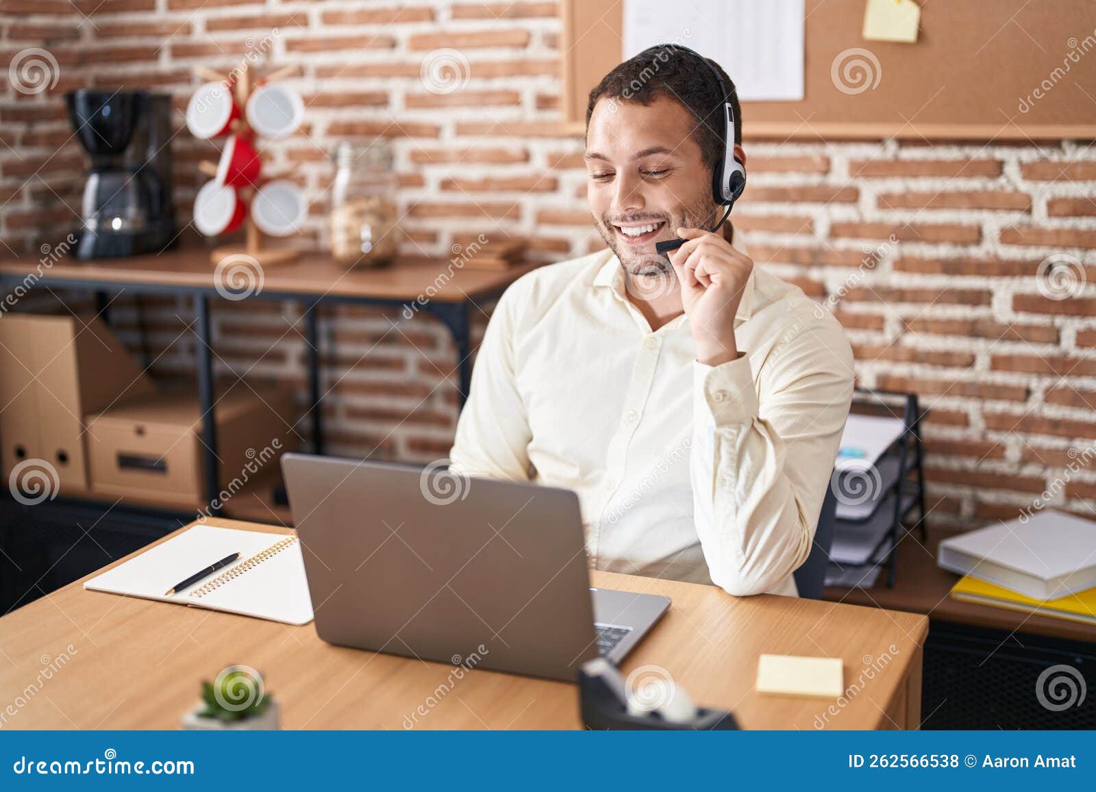 Young Man Call Center Agent Having Video Call at Office Stock Photo ...