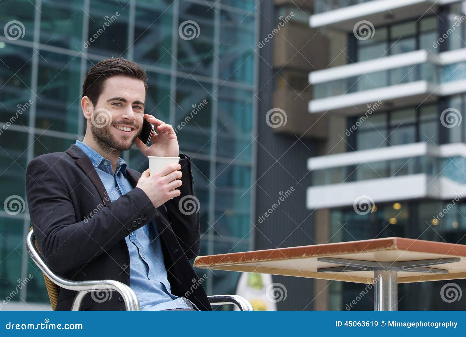 Young Man Calling with Mobile Phone Stock Image - Image of drink ...