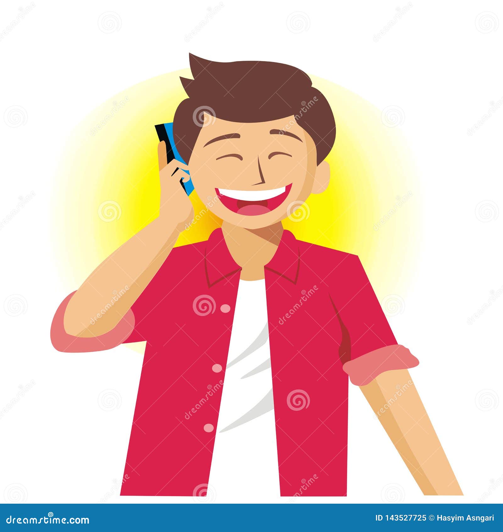 Young Man Calling Someone while Laughing-vector Illustration Stock ...