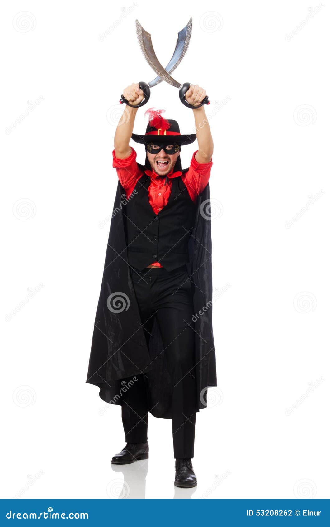 Young Man in Carnival Coat with Sword Isolated on Stock Photo - Image ...