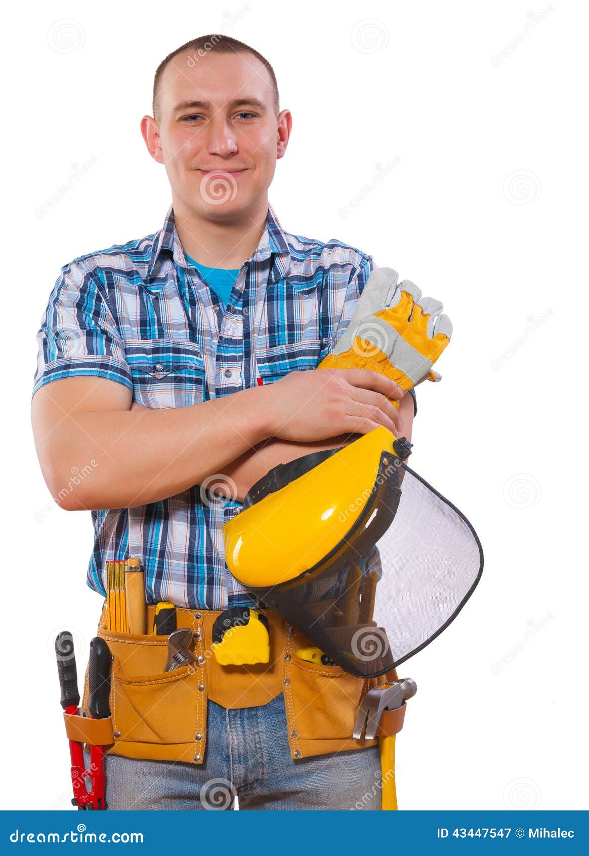 Young Man Carpenter Isolated on White Stock Image - Image of protective ...