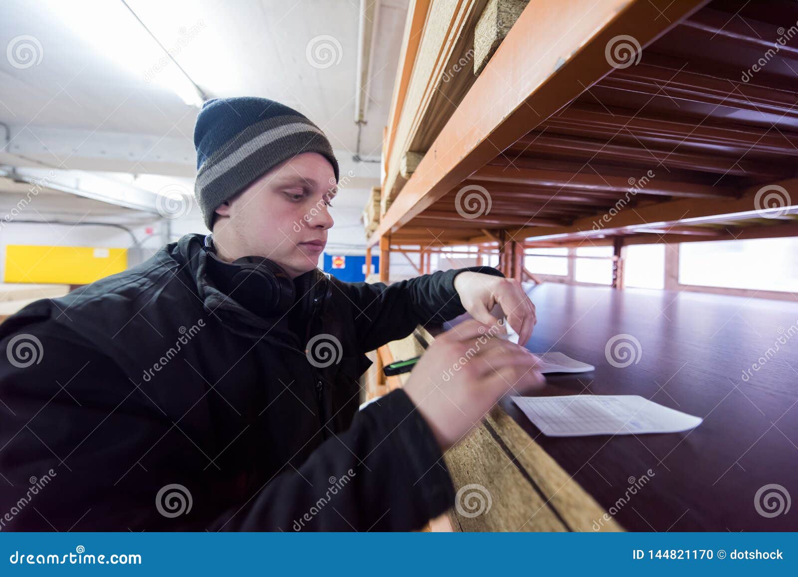 Carpenter Writing a Receipt Stock Photo - Image of interior, adult ...