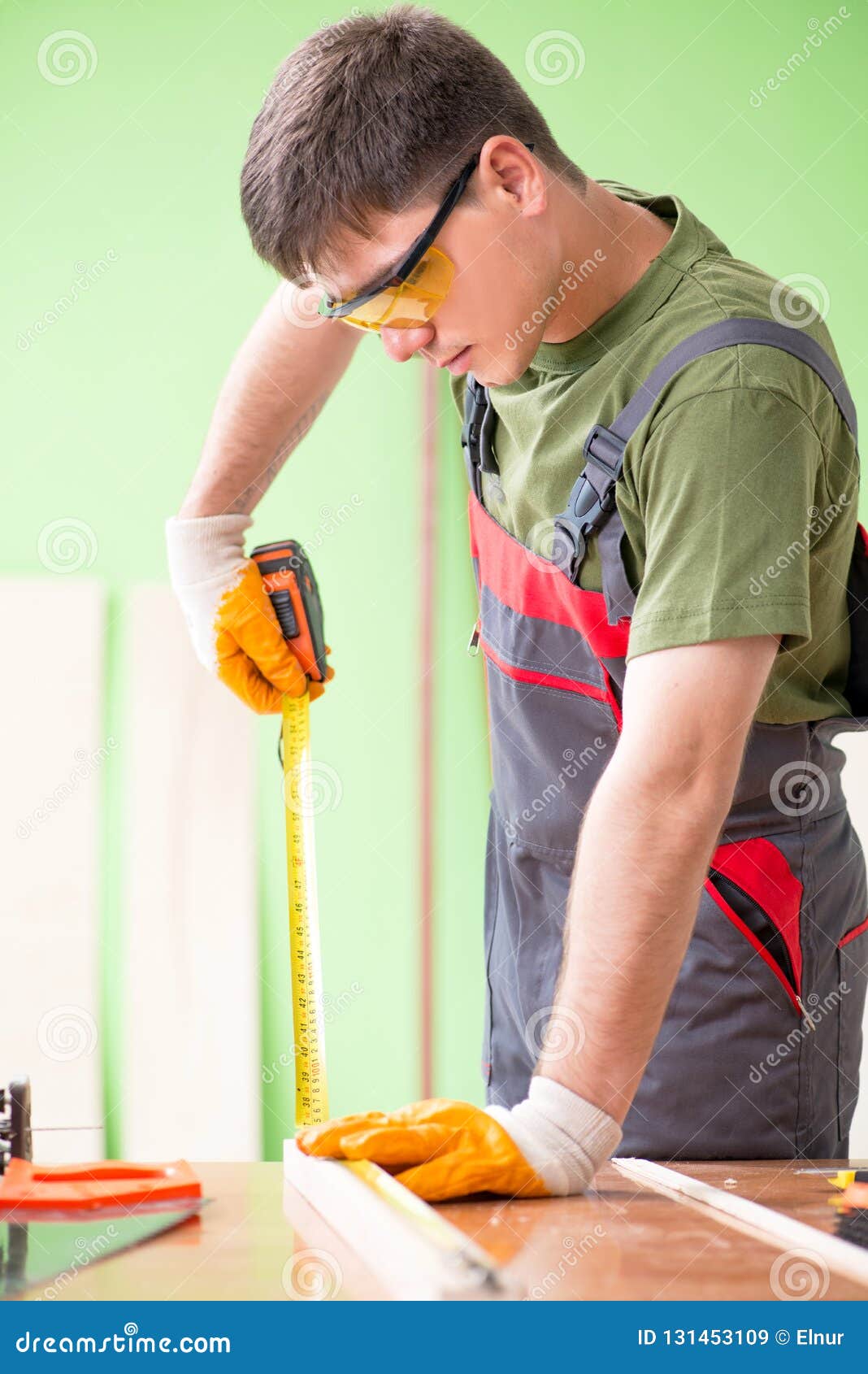 The Young Man Carpenter Working in Workshop Stock Image - Image of ...